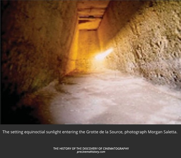 The setting equinoctial sunlight entering the Grotte de la Source ...